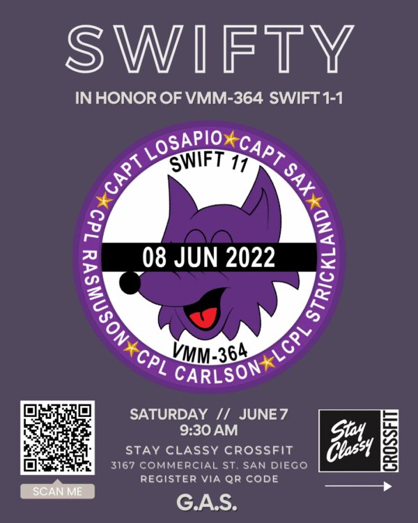 Join Us for the "Swifty" Hero WOD in Honor of Swift 1-1 - Capt Sax ...